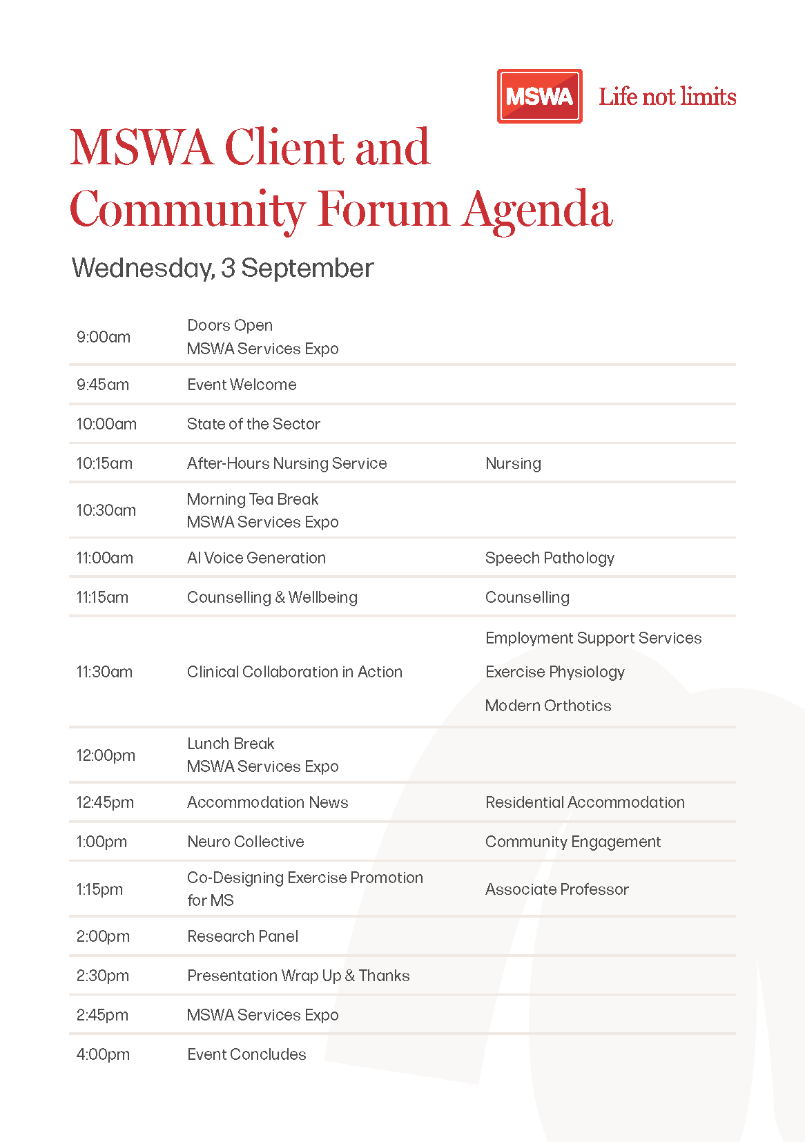 MSWA Client and Community Forum 2025 | MSWA
